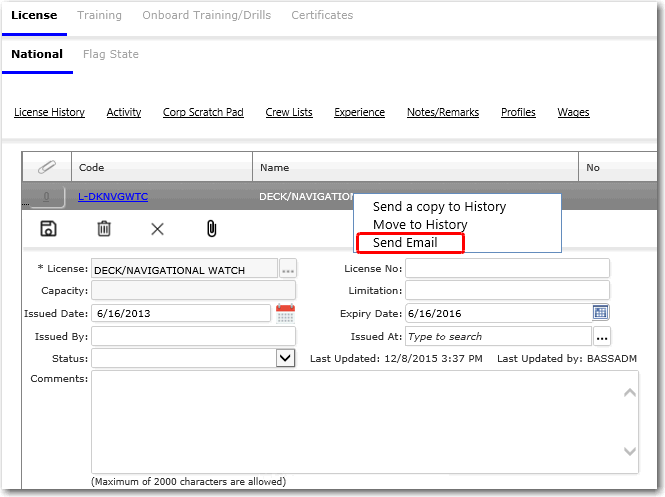 Creating a New License record